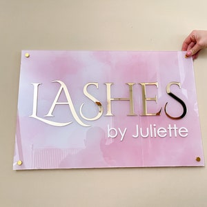 Custom Acrylic Salon Sign With Pink Blush Background ,golden and White ...