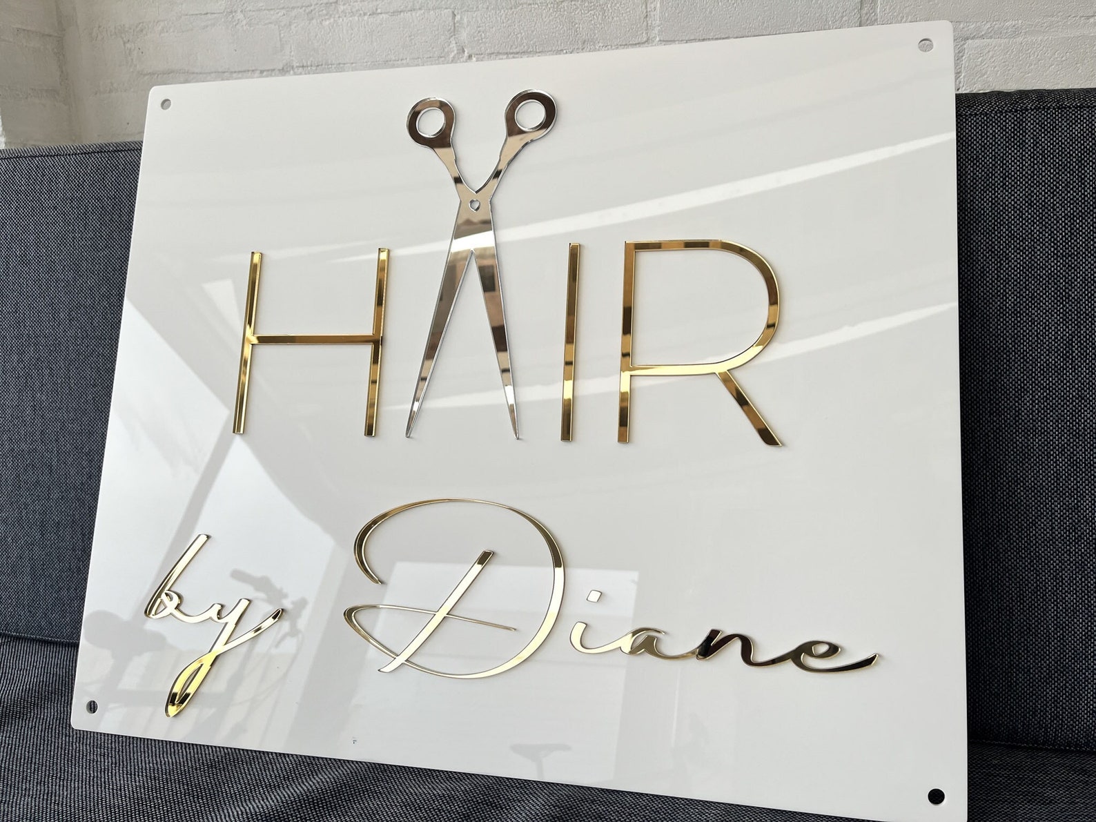 Hair Salon Custom Sign for the Wall. White Background With Golden ...