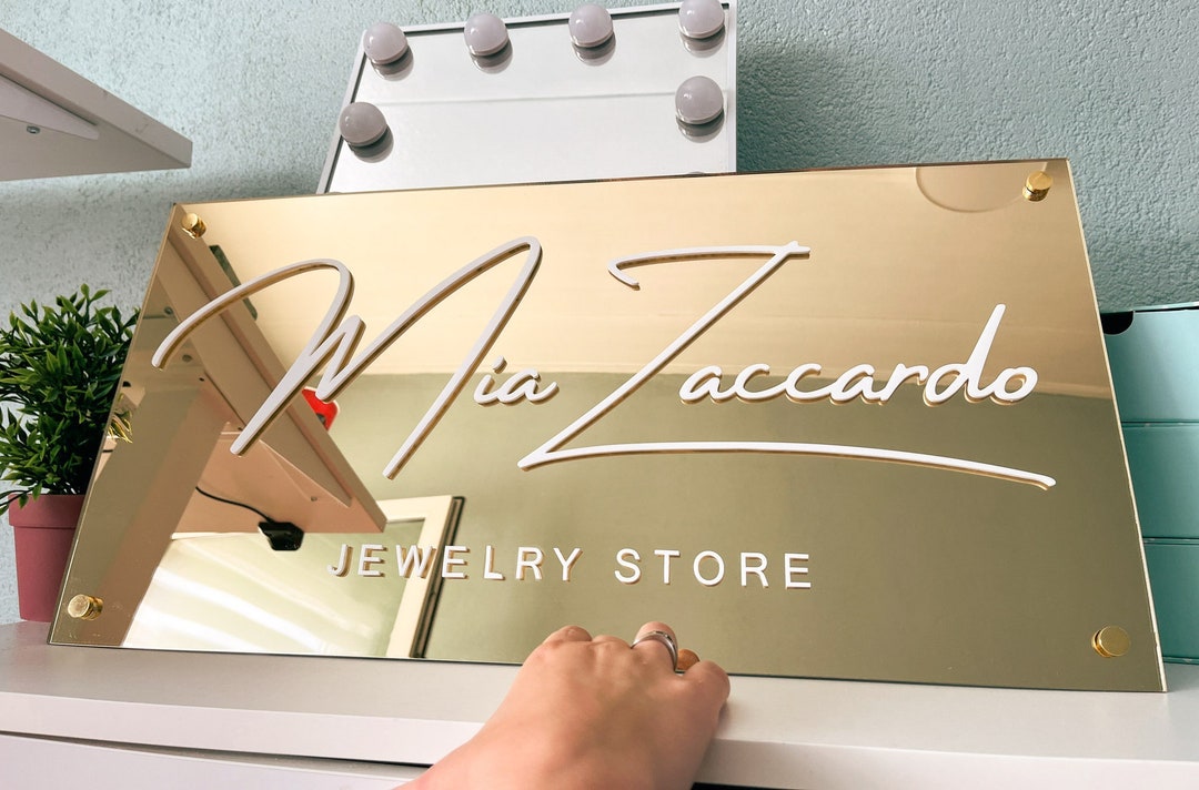 Custom Business Acrylic Sign for the Wall With Unique Gold Mirror 3D ...