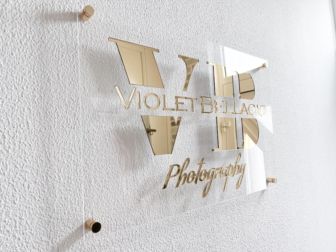 Unique Gold Custom Made Business Sign on Transparent Acrylic Backround ...