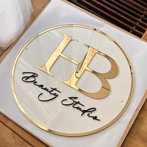 Custom Round Sign for Wall, White Background With Golden and Black ...