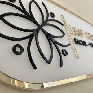 Frosted Acrylic Business Sign With Golden and Black Lettering and ...