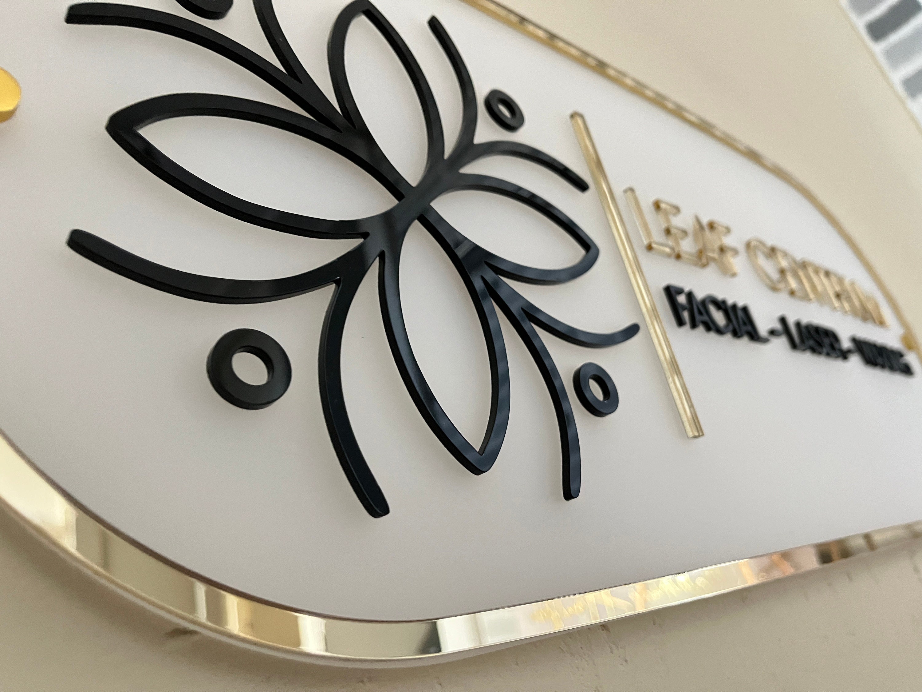 Custom Frosted Acrylic Business Sign: Golden & Black Lettering - Etsy