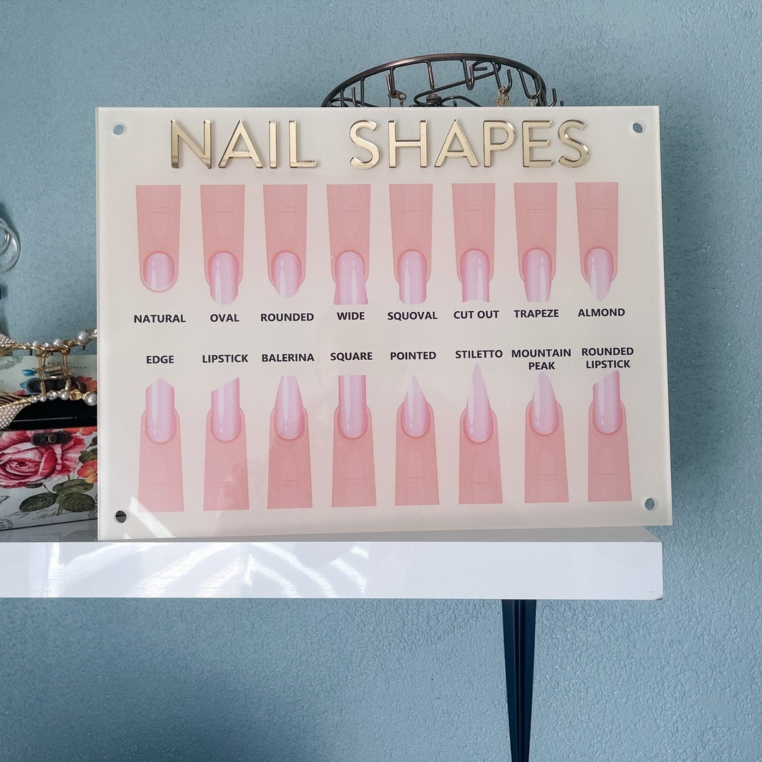 Nail Shapes Acrylic Salon Sign, Golden Letters, Beige Background - Etsy
