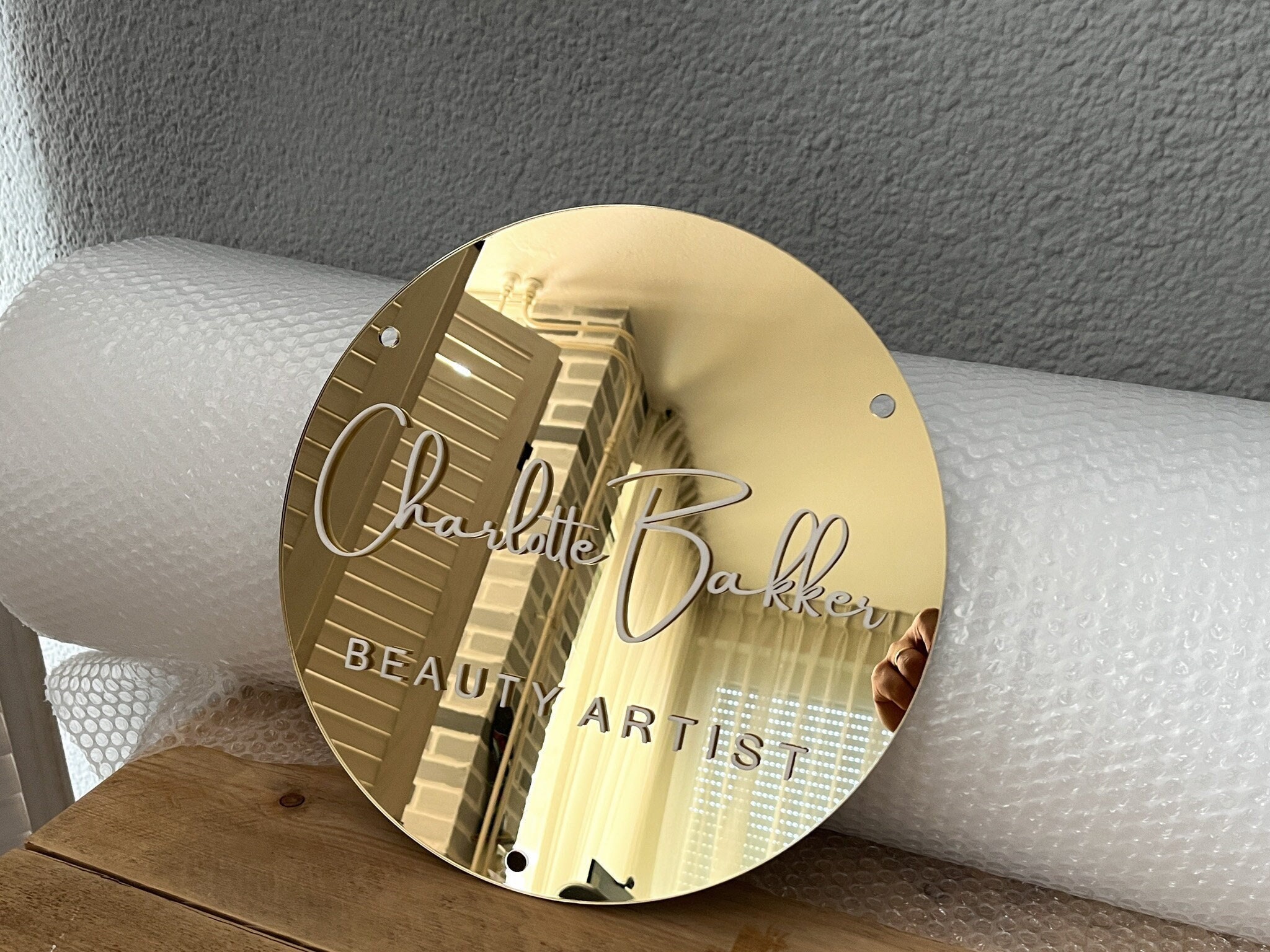 Gold Mirror Acrylic Circle Custom Sign With White Letters - Etsy