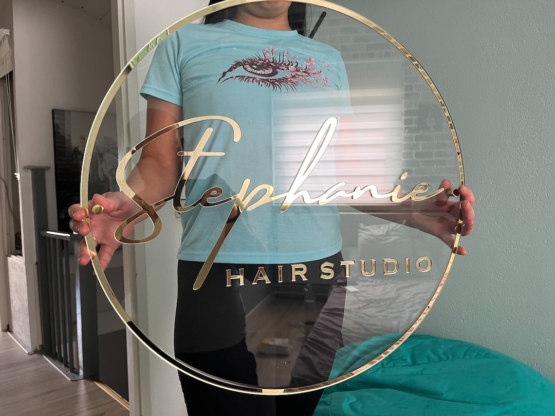 Personalized Transparent Acrylic Business Sign With Golden Lettering ...