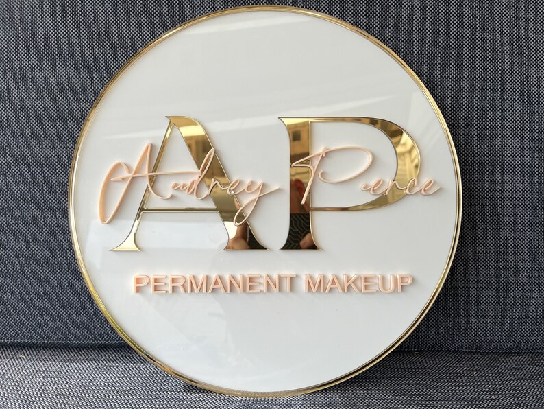 Personalized Round Acrylic Business Sign With Golden Edges and - Etsy