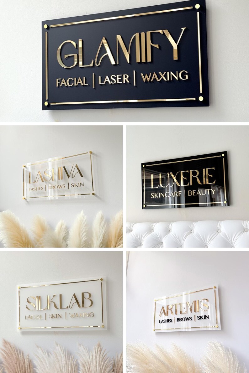 Glossy Black & Gold Mirror Salon Sign – Custom Beauty Studio Decor - Etsy