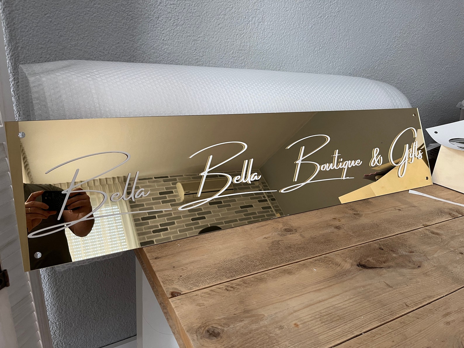 Custom Business Acrylic Sign for the Wall With Unique Gold Mirror 3D ...