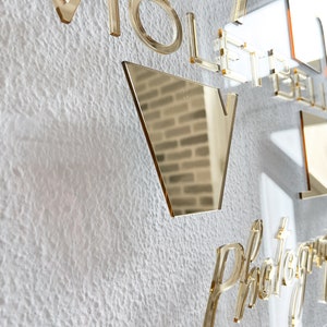 Custom Gold Mirror Acrylic Business Sign, Clear Acrylic, Golden Studs ...