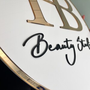 Custom Round Sign for Wall, White Background With Golden and Black ...