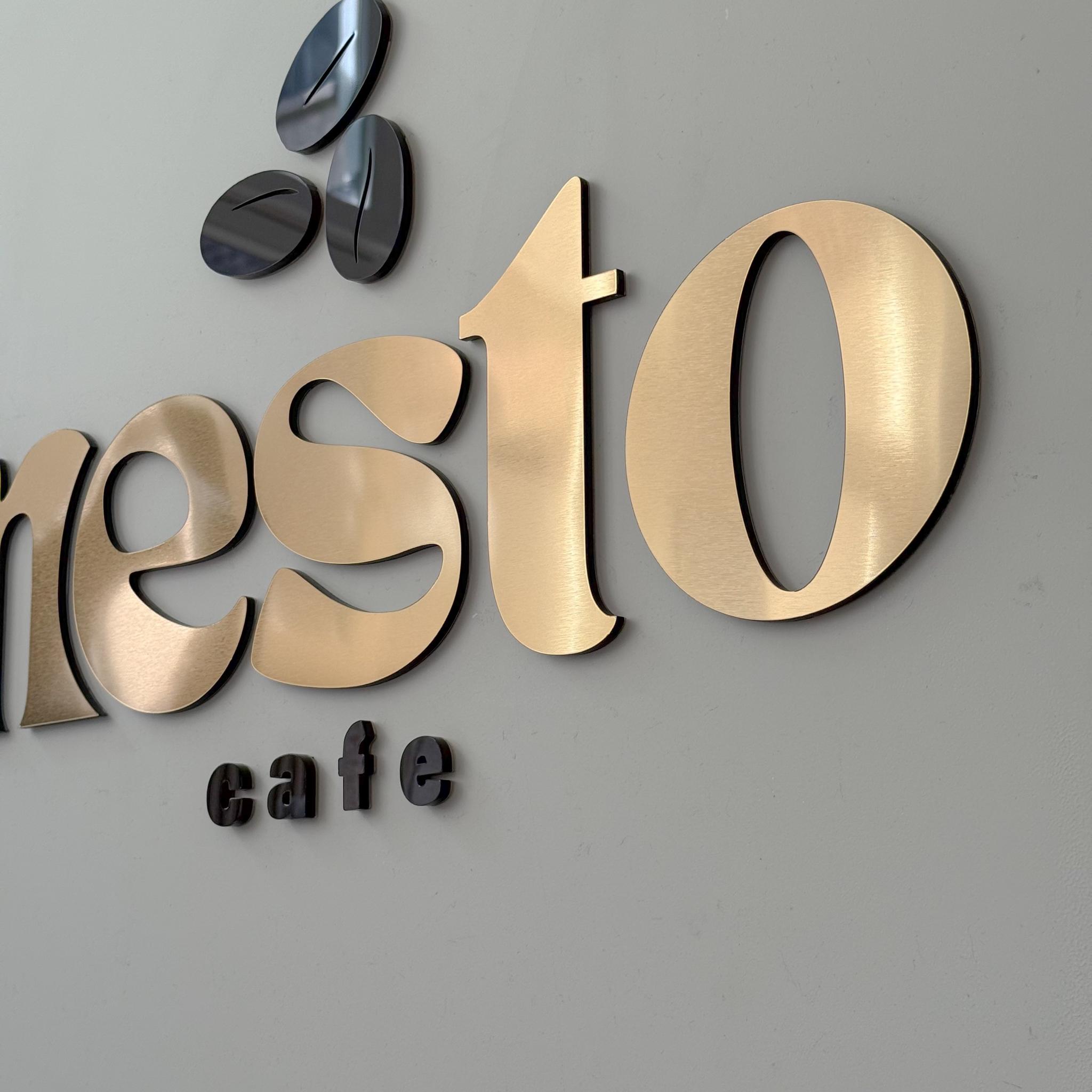 3D Cafe Logo Sign: Brushed Gold & Black Acrylic Business Wall Decor ...