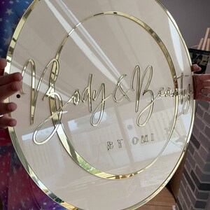 Custom Round Acrylic Business Sign With Golden Edges and Golden ...