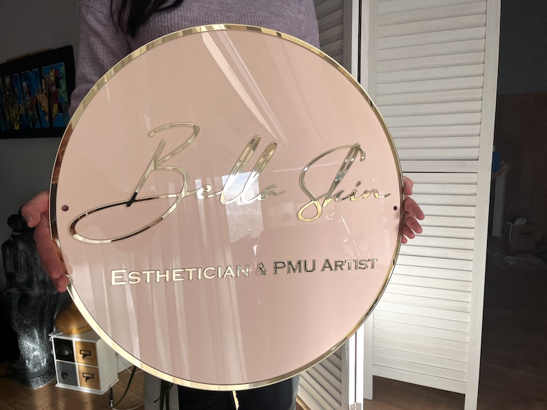 Custom Round Acrylic Business Sign With Golden Edges and - Etsy