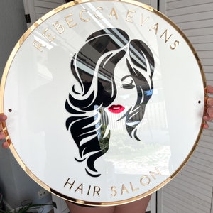 Personalized Hair Salon Acrylic Sign, Golden Edge, Custom Lettering - Etsy