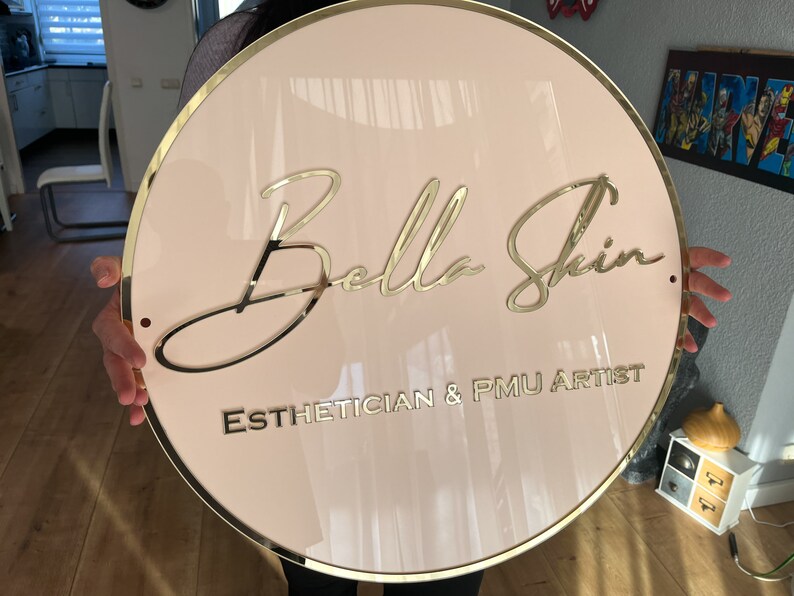 Custom Round Acrylic Business Sign With Golden Edges and - Etsy