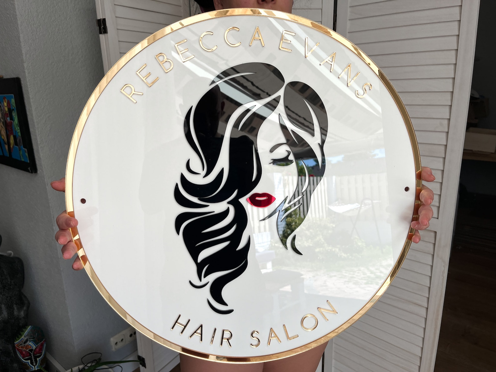 Personalized Hair Salon Acrylic Sign, Golden Edge, Custom Lettering - Etsy