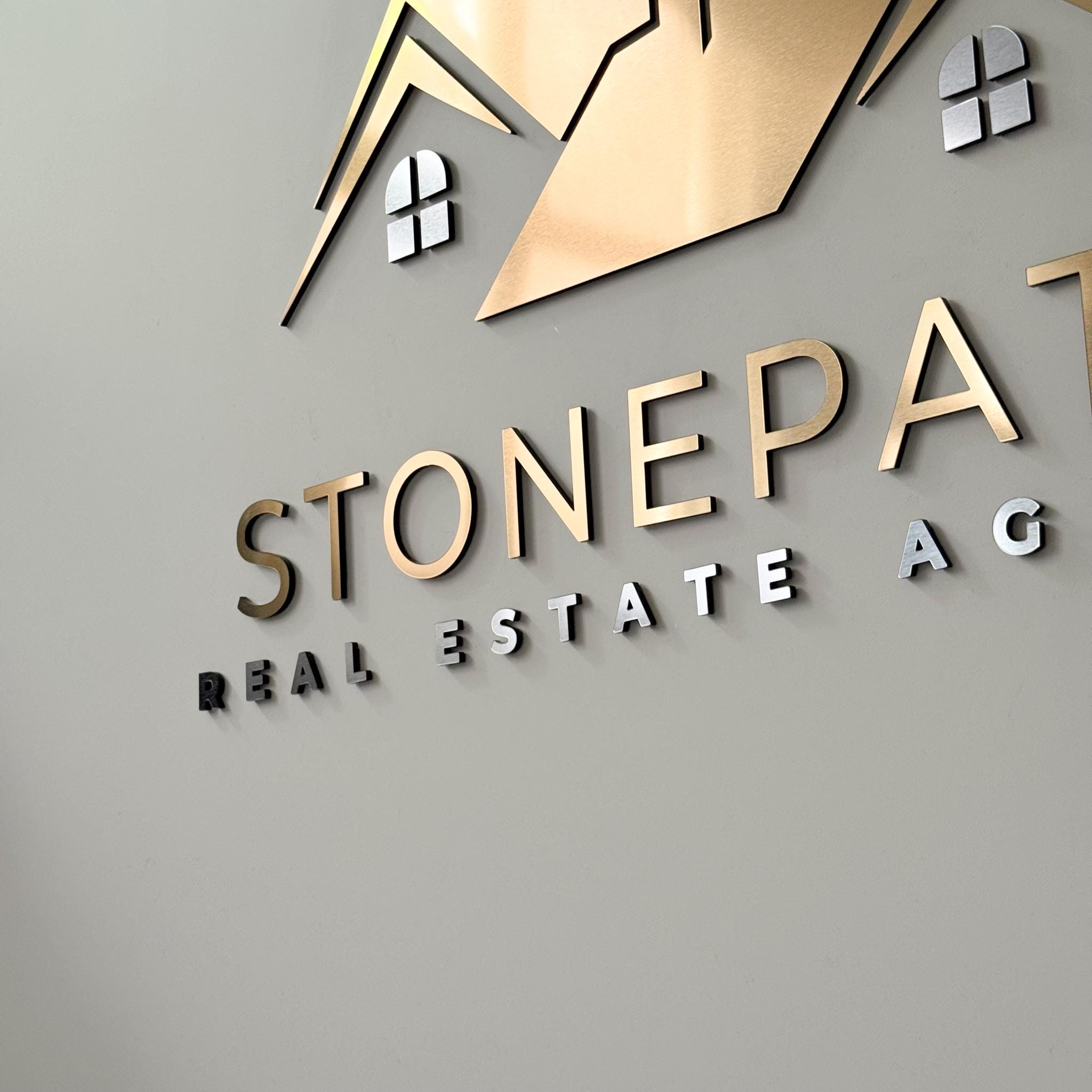 Real Estate Office Wall Sign – Brushed Gold & Silver Acrylic Logo for ...