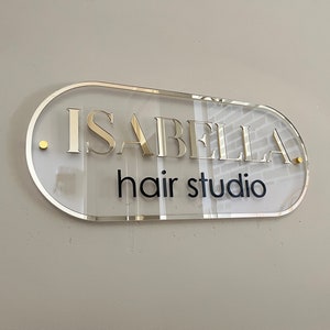 Personalized Transparent Acrylic Business Sign With Golden and Black ...