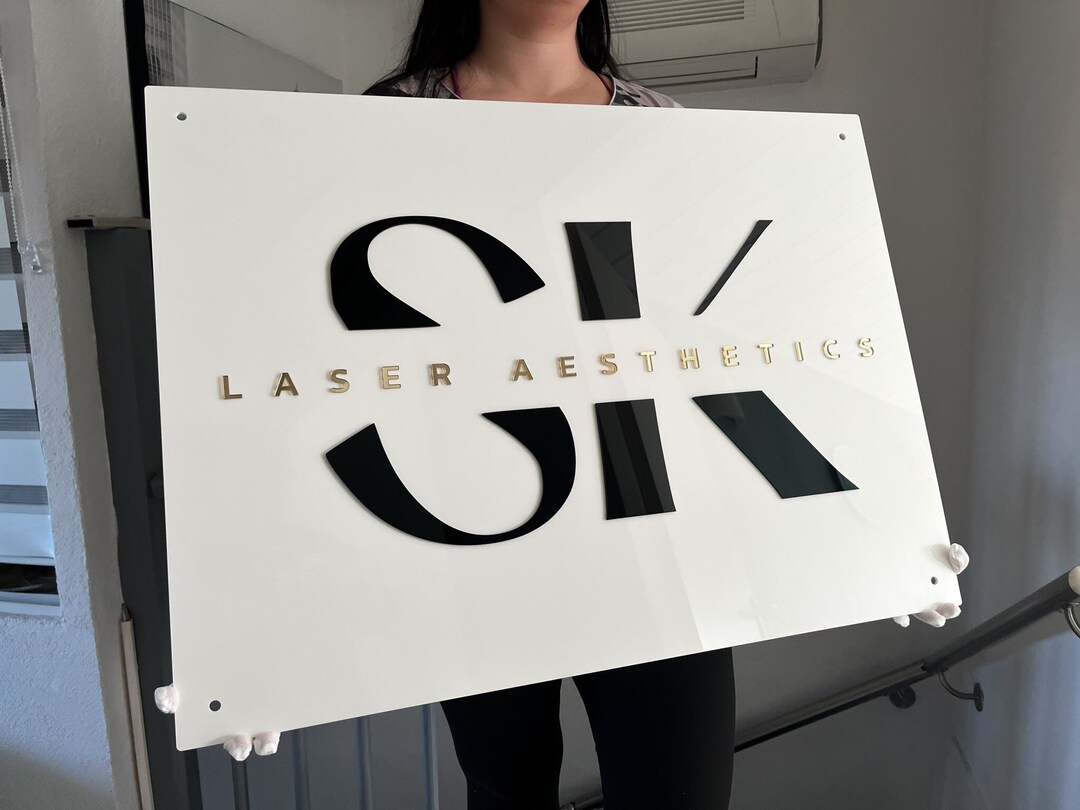 Custom Made White Sign With Black Ond Gold Lettering (gold Stand Offs ...