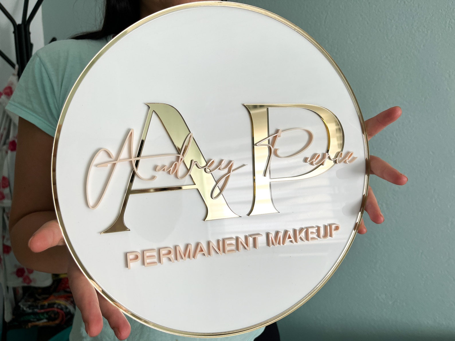 Personalized Round Acrylic Business Sign With Golden Edges and - Etsy