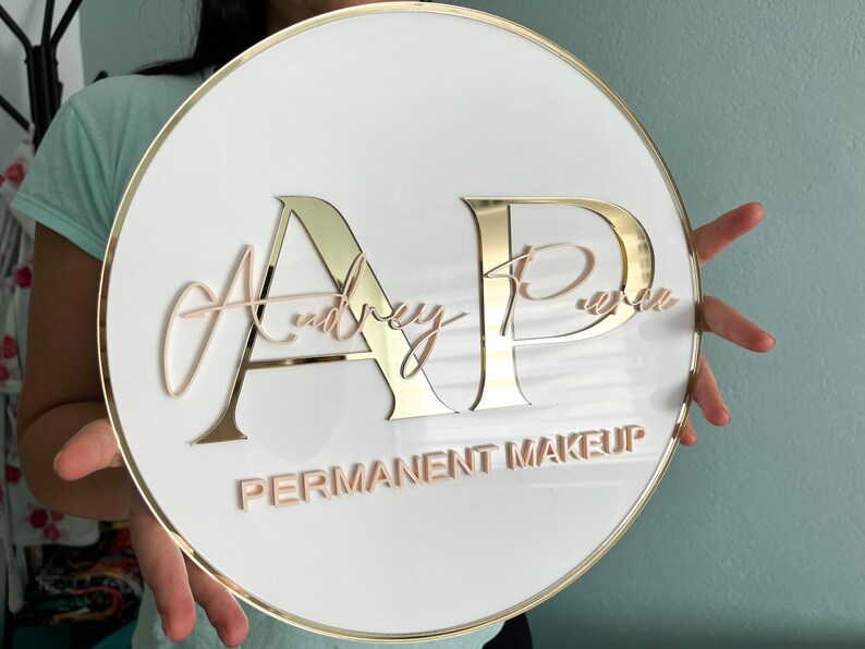 Personalized Round Acrylic Business Sign With Golden Edges and - Etsy