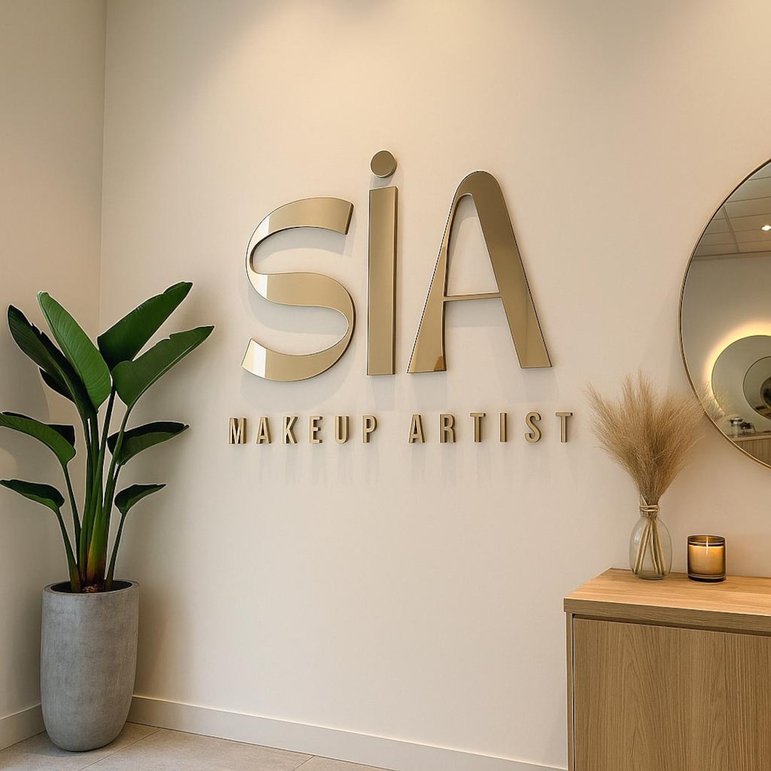 Custom Acrylic Mirror Sign for Salons, Studios & Spas – Elegant 3D Logo ...