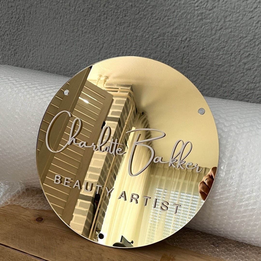 Gold Mirror Acrylic Circle Custom Sign With White Letters, Personalized ...