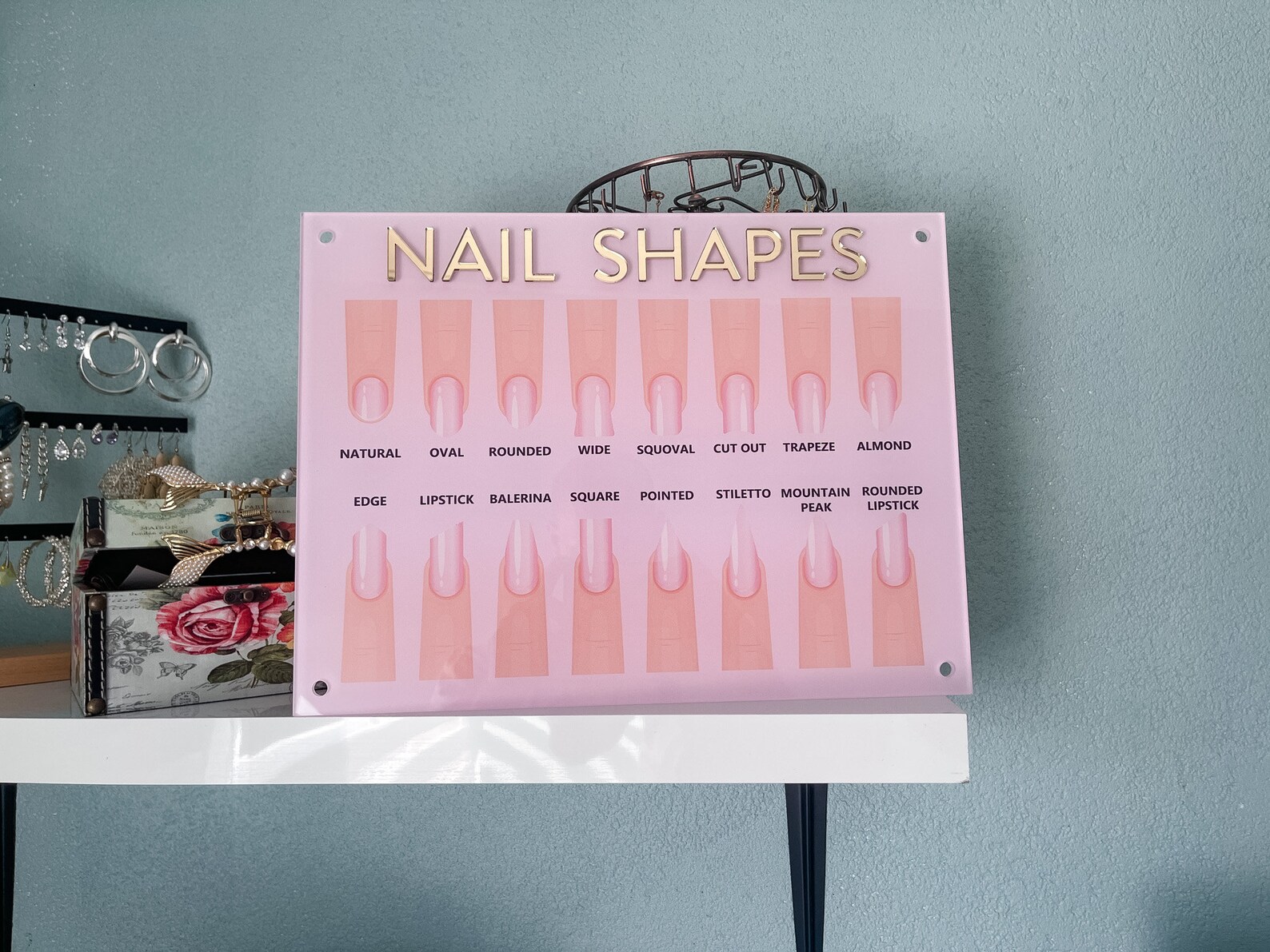 Nail Shapes Acrylic Salon Sign, Golden Letters, Beige Background - Etsy UK