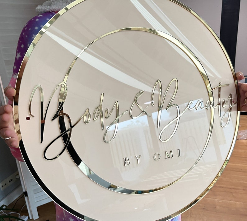 Custom Round Acrylic Business Sign With Golden Edges and - Etsy