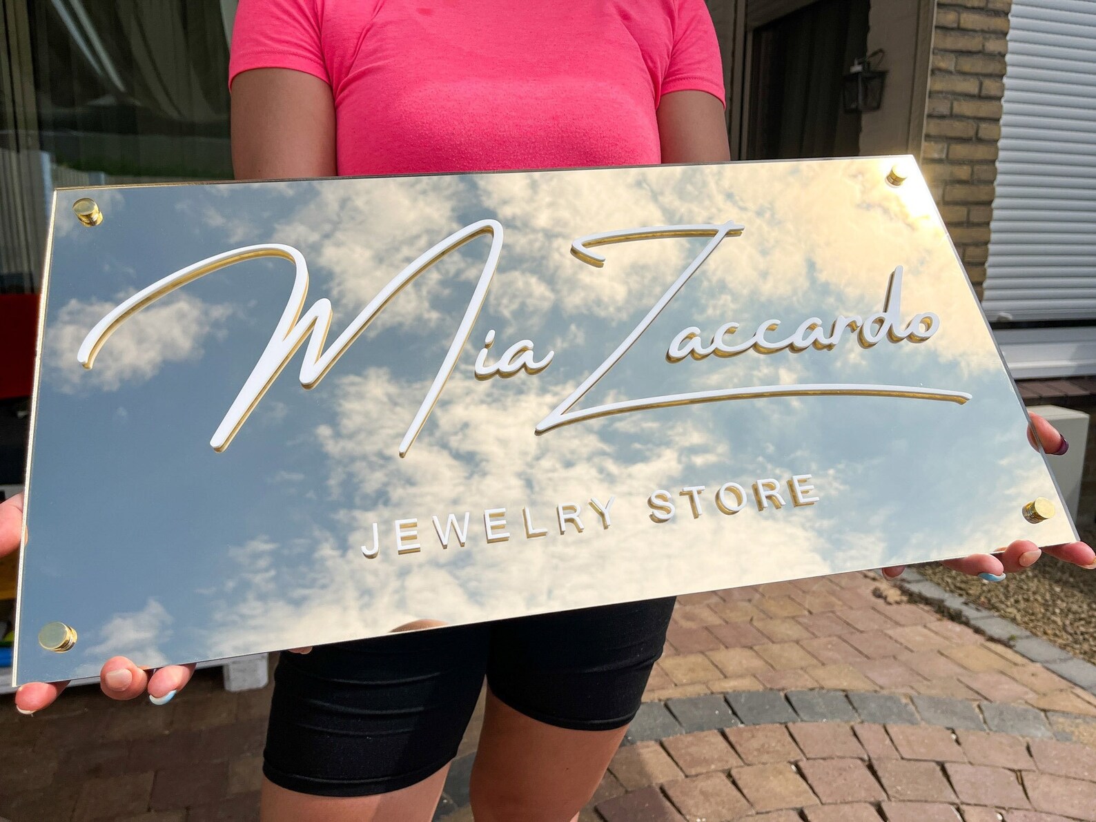 Custom Business Acrylic Sign for the Wall With Unique Gold Mirror 3D ...