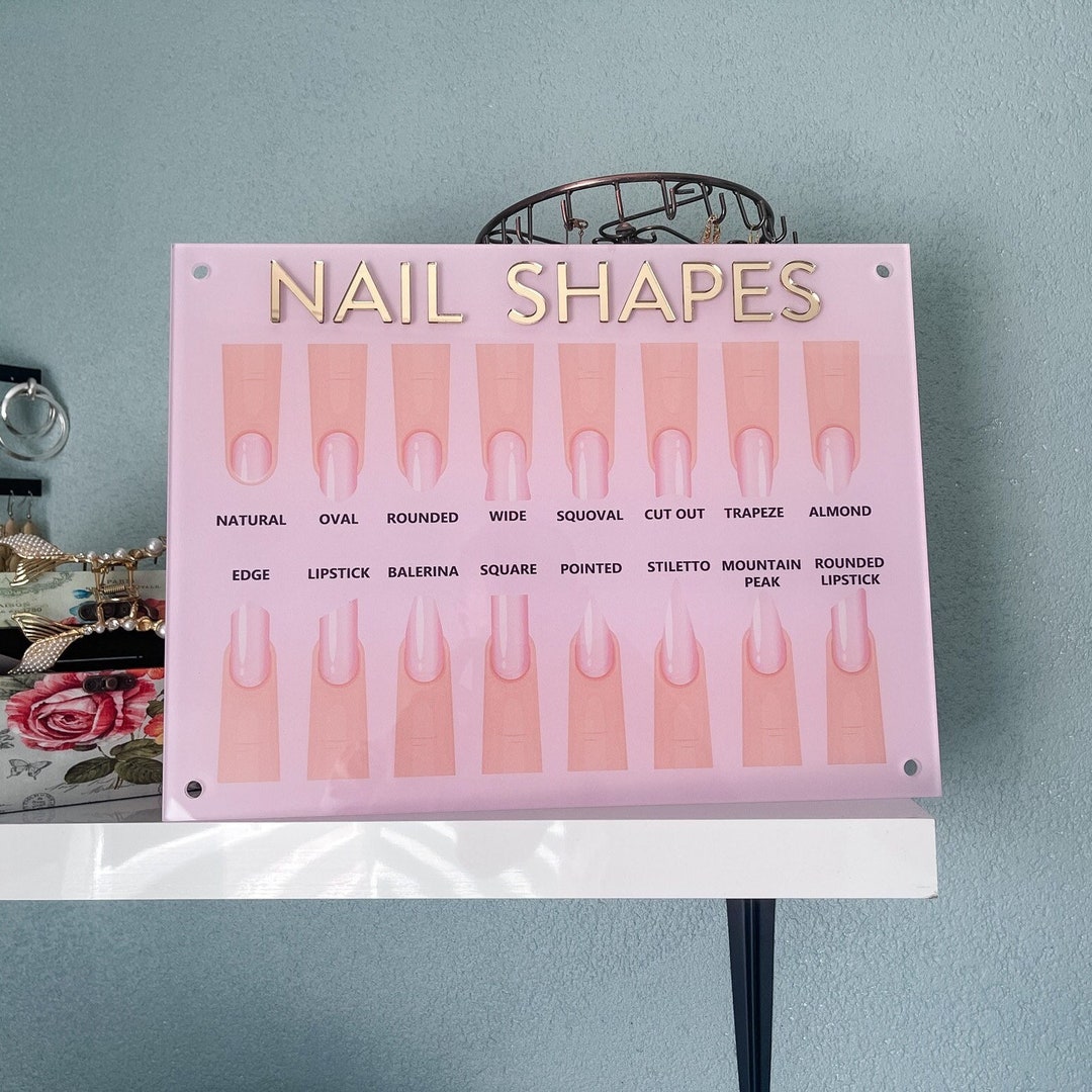 Nail Shapes Acrylic Sign for the Wall ,pink Background With Golden ...