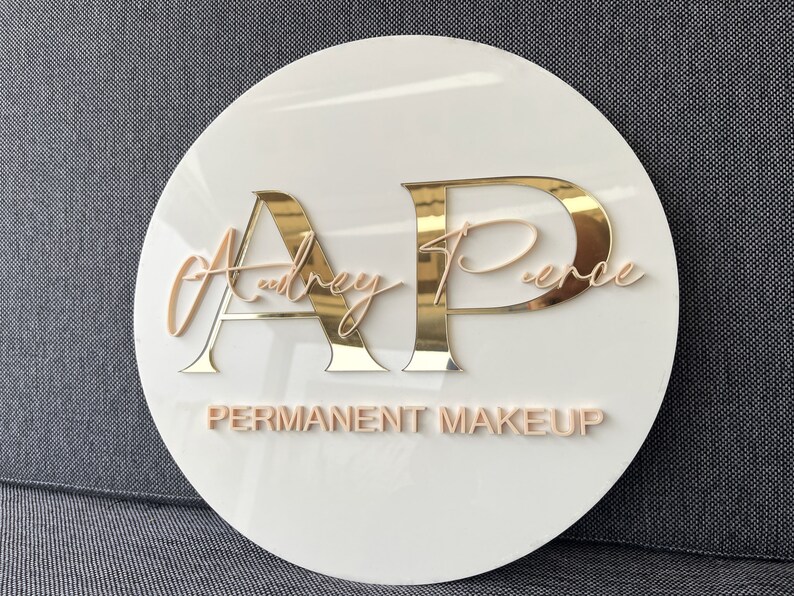 Personalized Round Acrylic Business Sign With Golden Edges and - Etsy