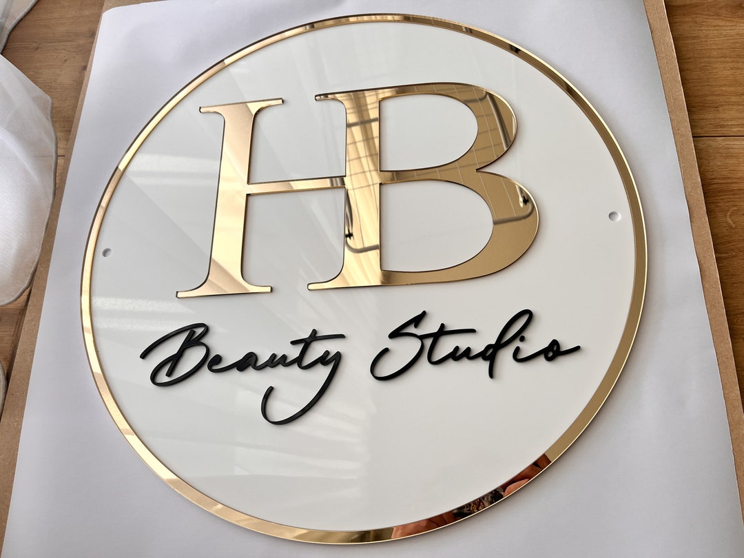 Custom Round Sign for Wall, White Background With Golden and Black ...