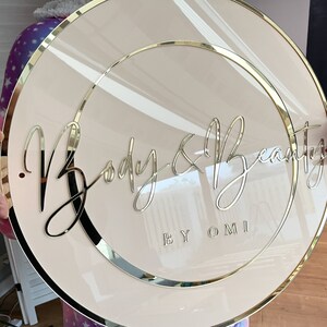 Custom Round Acrylic Business Sign With Golden Edges and Golden ...