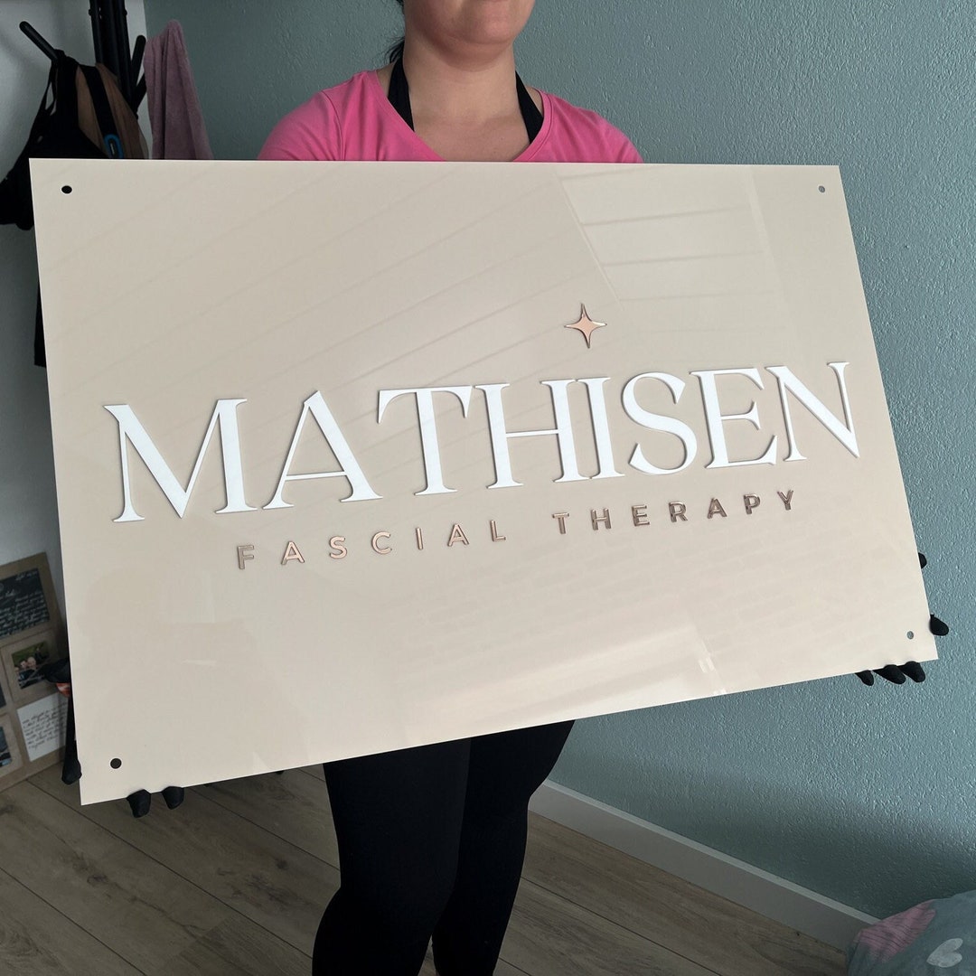 Custom Beige Acrylic Sign With White and Rose Gold Letters, Mounting ...
