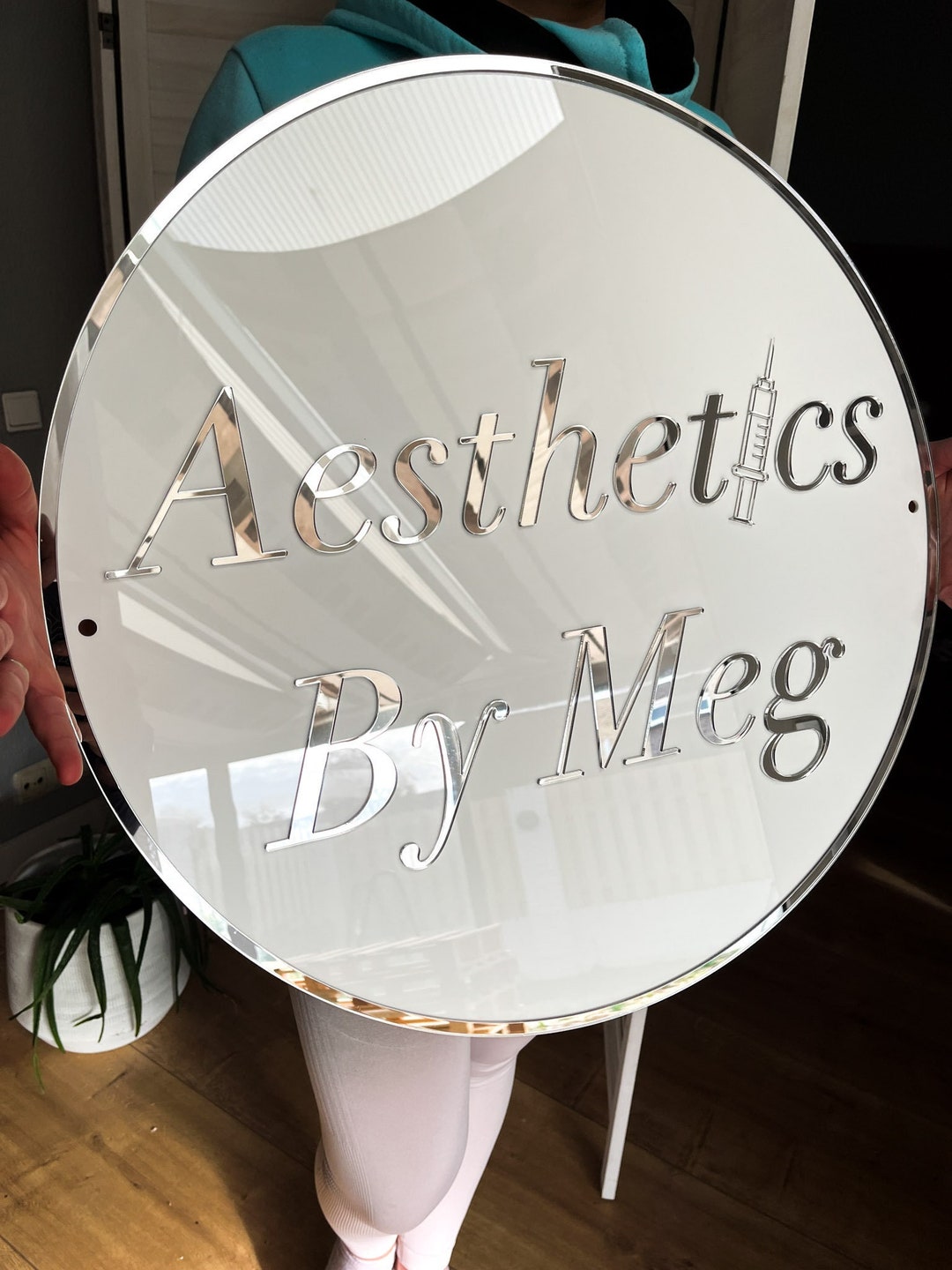 Custom Circle Sign, White Background With Silver Rim and Silver ...