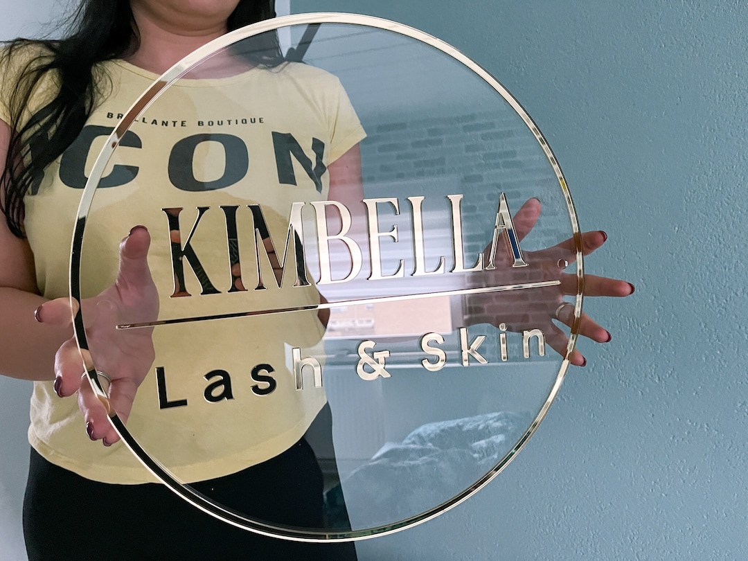 Custom Made Circle Transparent Acrylic Business Sign With Golden ...
