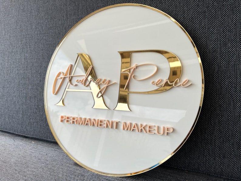 Personalized Round Acrylic Business Sign With Golden Edges and - Etsy