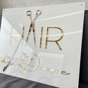 Hair Salon Custom Sign for the Wall. White Background With Golden ...