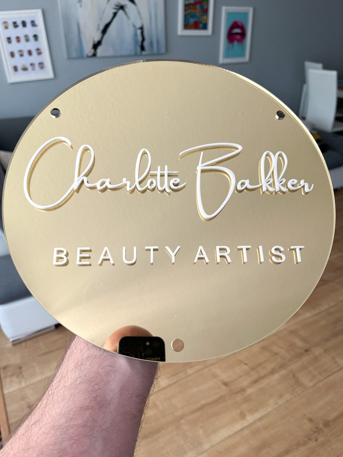 Gold Mirror Acrylic Circle Custom Sign With White Letters - Etsy