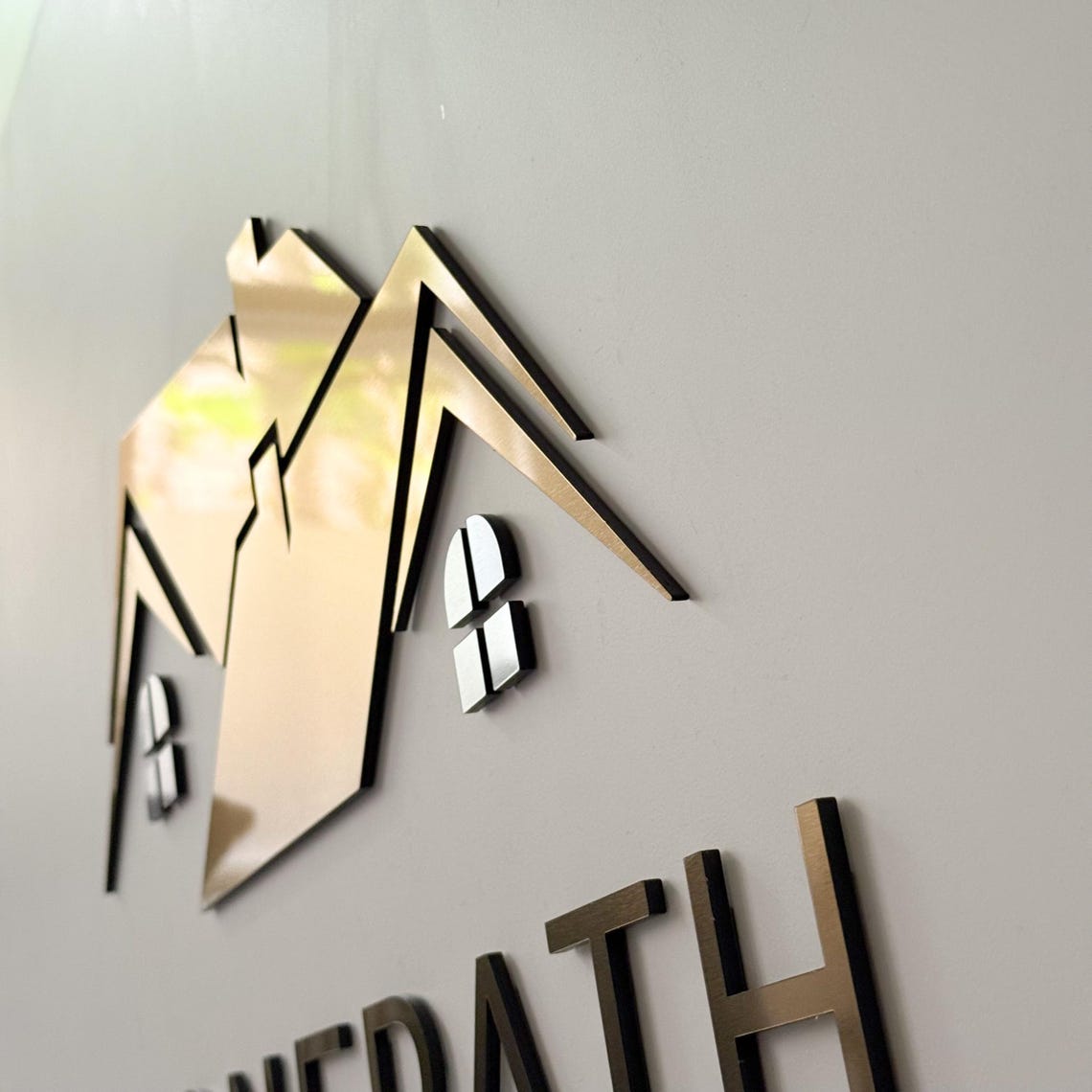 Real Estate Office Wall Sign – Brushed Gold & Silver Acrylic Logo for ...