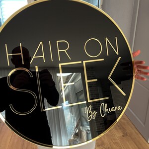 Custom Circle Sign, Black Background With Golden Rim and Golden ...