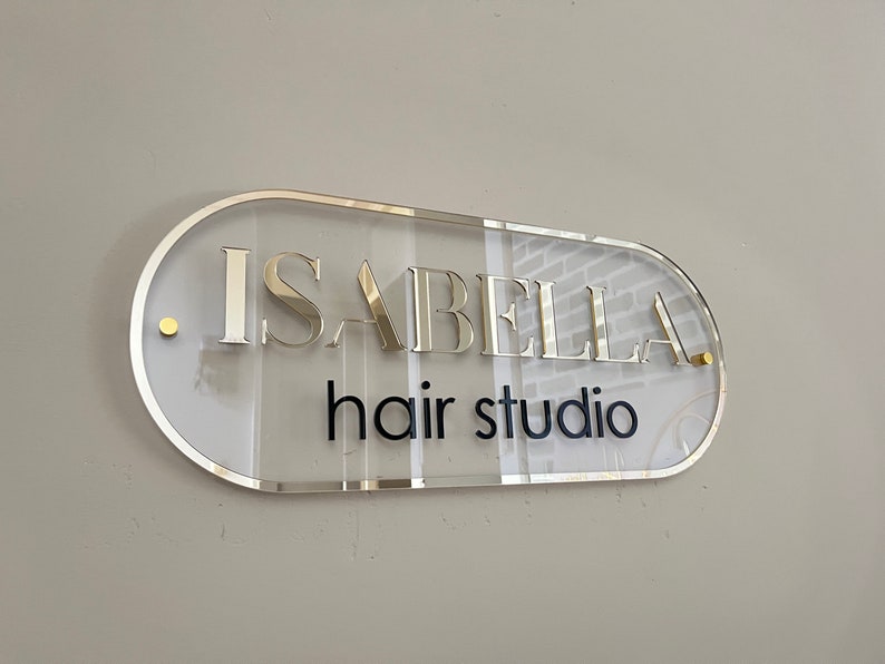 Personalized Acrylic Business Sign, Golden and Black Lettering, Rounded ...