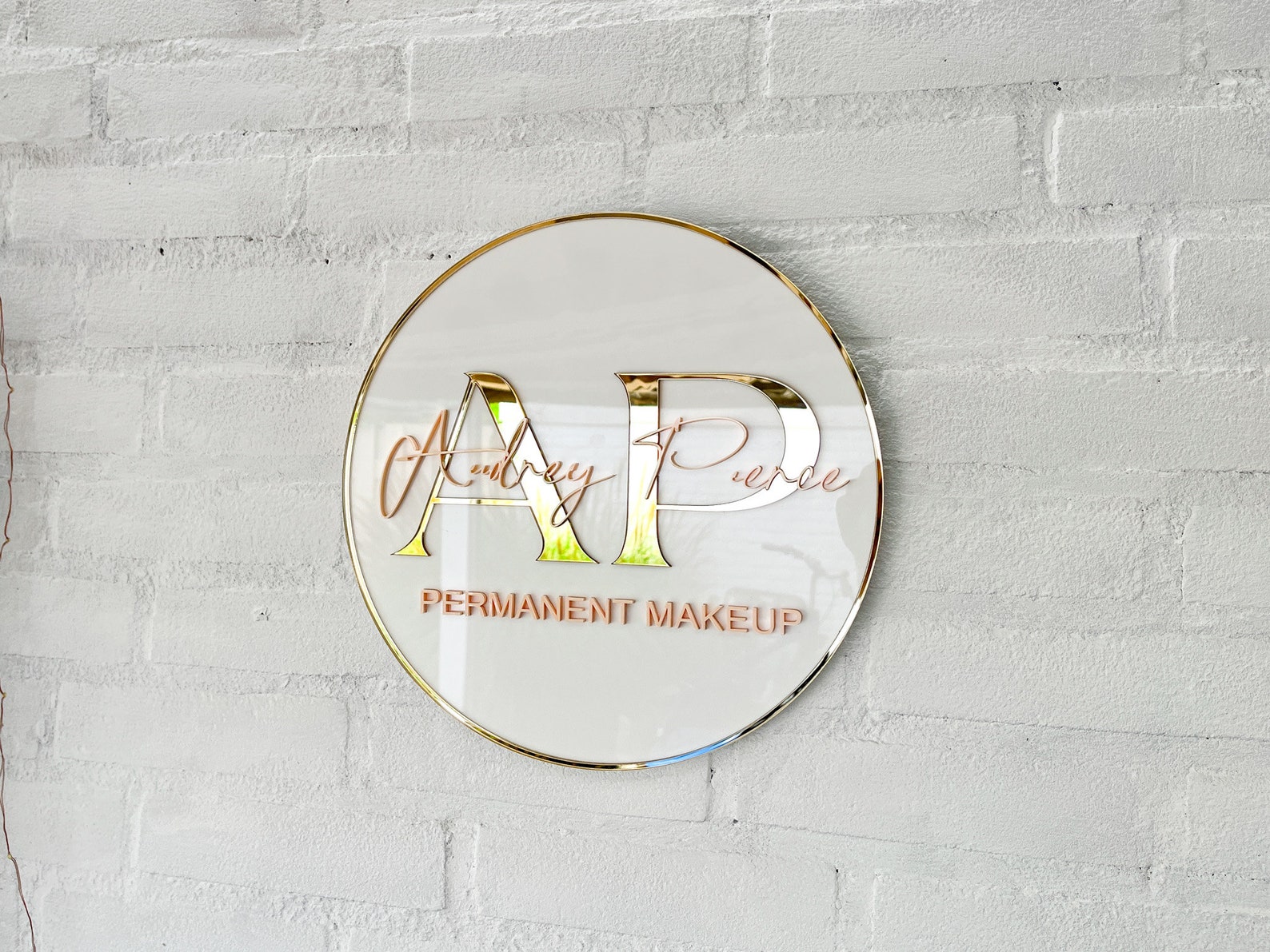 Personalized Round Acrylic Business Sign With Golden Edges and - Etsy