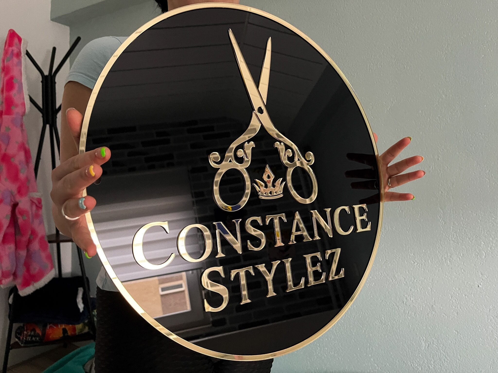 Personalized Circle Acrylic Sign, Round Custom Sign for the Wall, Black ...