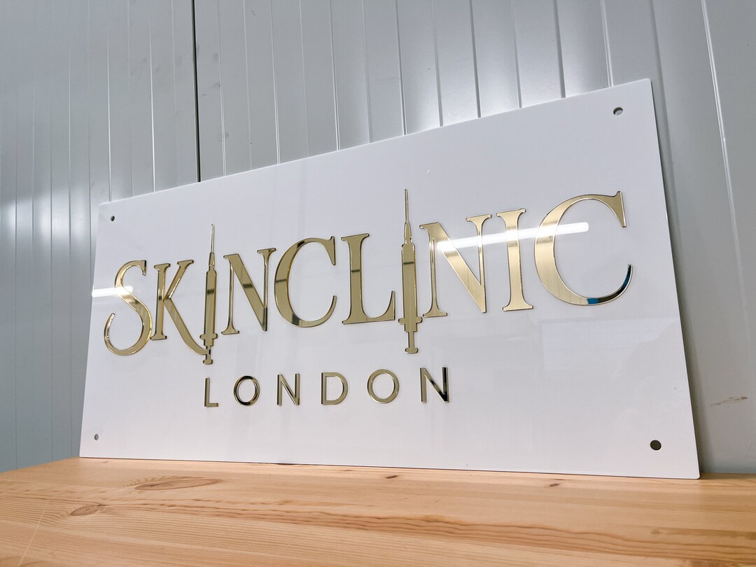 Custom Acrylic Sign for Wall, White Glossy Background With Golden ...