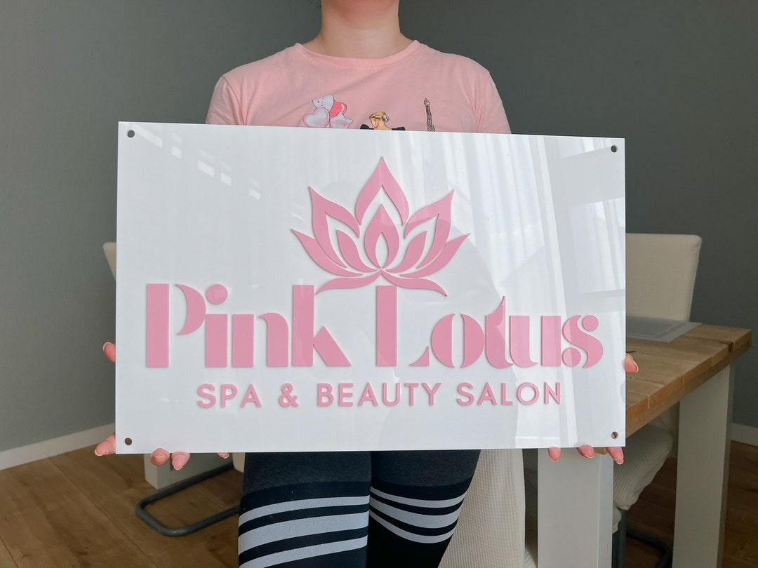 Pink Acrylic Sign for Wall, Custom Beauty Salon Decor With All Mounting ...