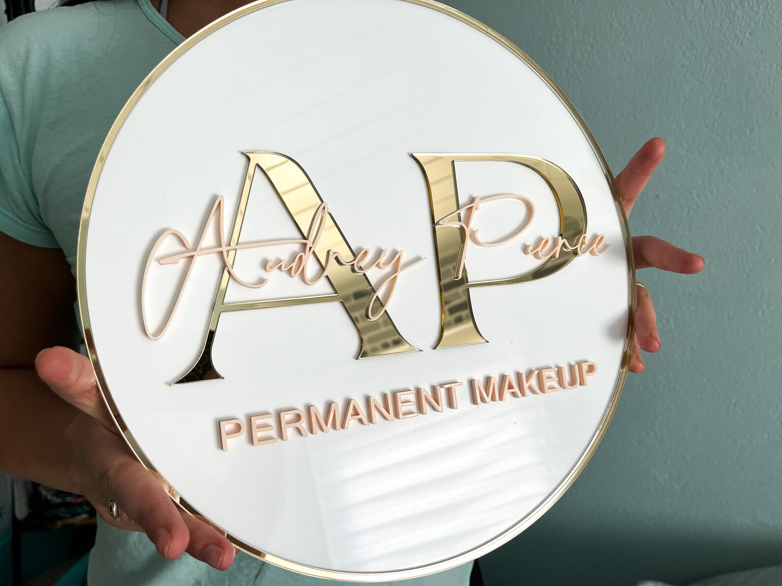 Personalized Round Acrylic Business Sign With Golden Edges and - Etsy