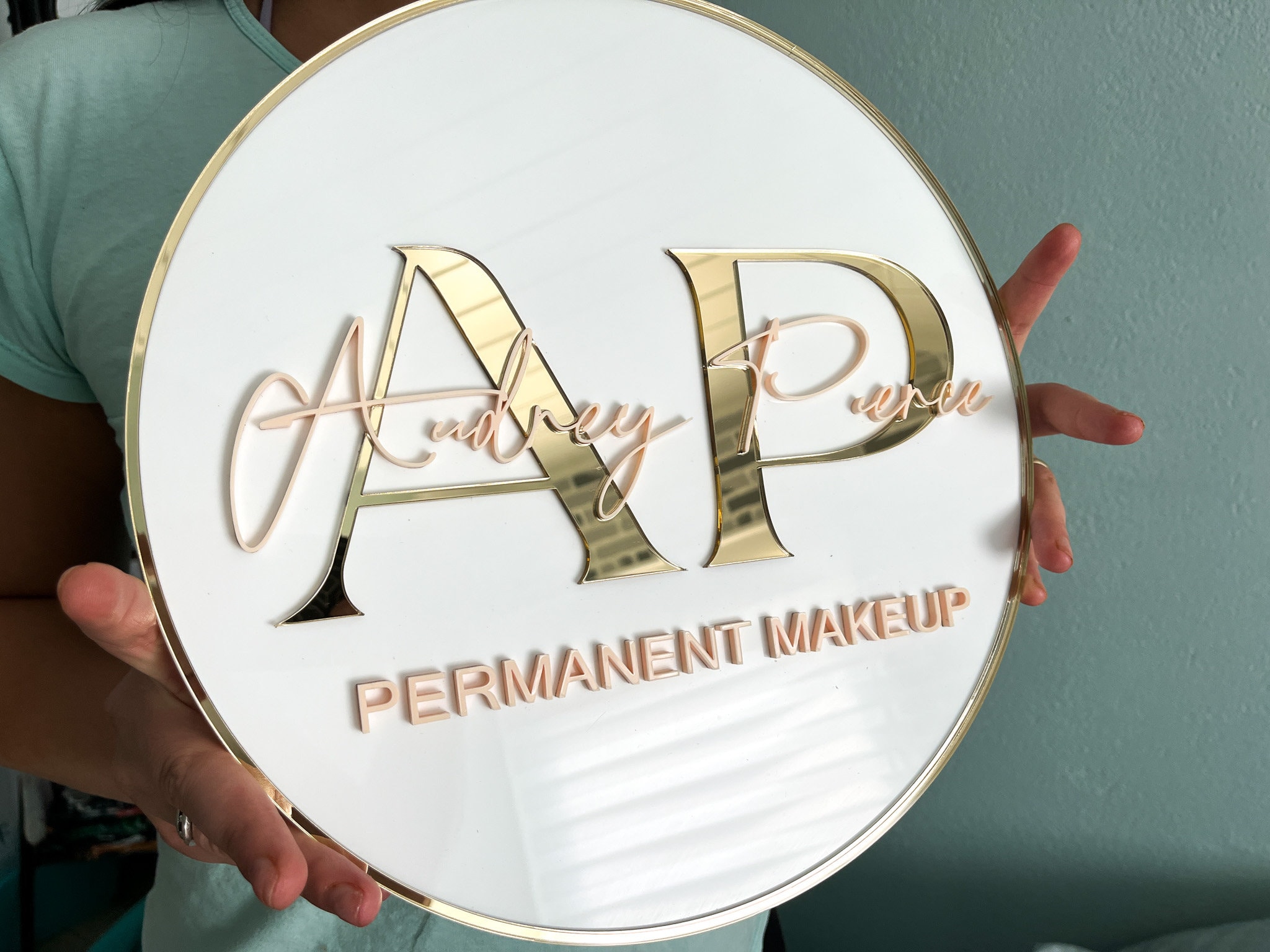 Personalized Round Acrylic Business Sign With Golden Edges and - Etsy